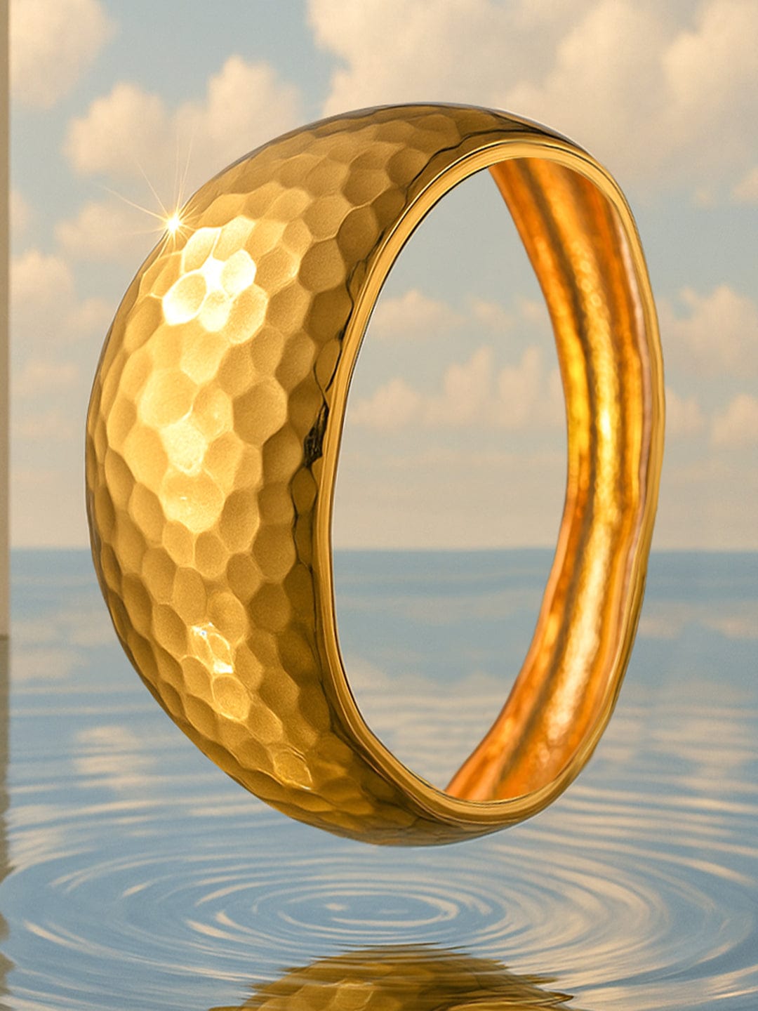 Rubans 18K Gold-Plated Hammered Bangle – Bold Statement Bracelet for C