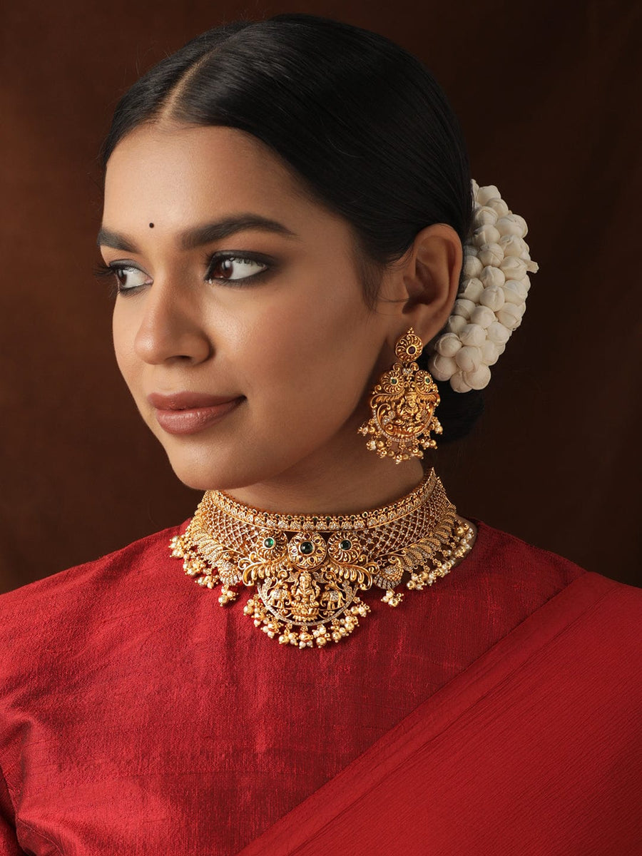 Rubans 22K Gold plated Red & Green zirconia goddess motif Luxury State